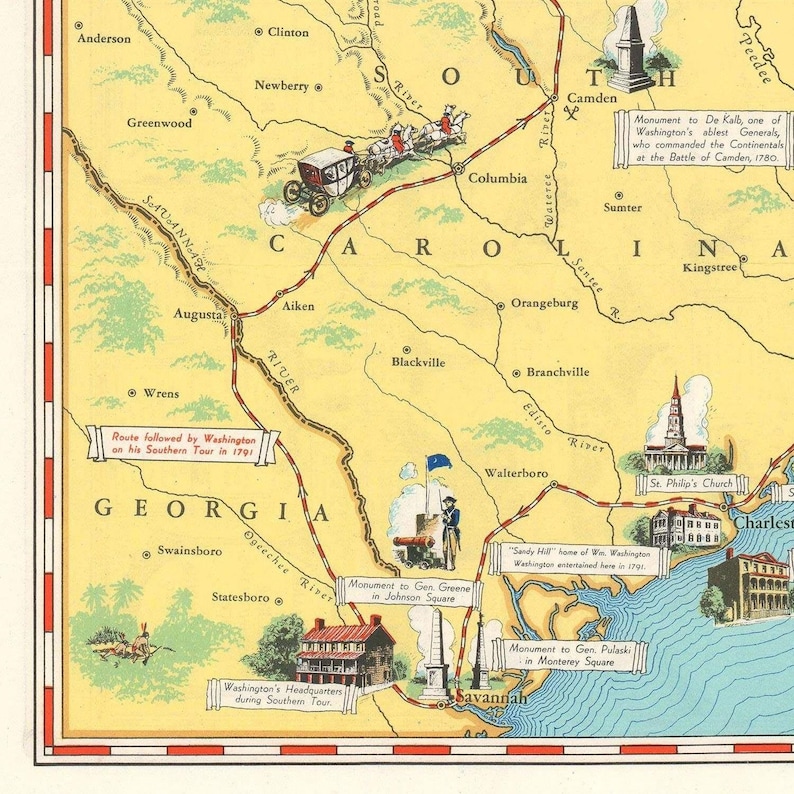 Old Map of Principal Events in the Life of George Washington - Etsy