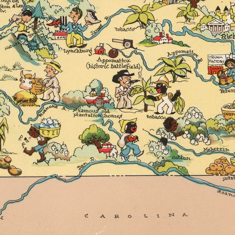 1935 Virginia Cartoon Map Art Print: Pictorial Fine Art Reproduction ...