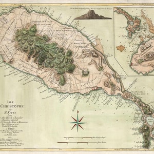 Antique St. Kitts & Nevis Map: 1779 Fine Art Print - Etsy