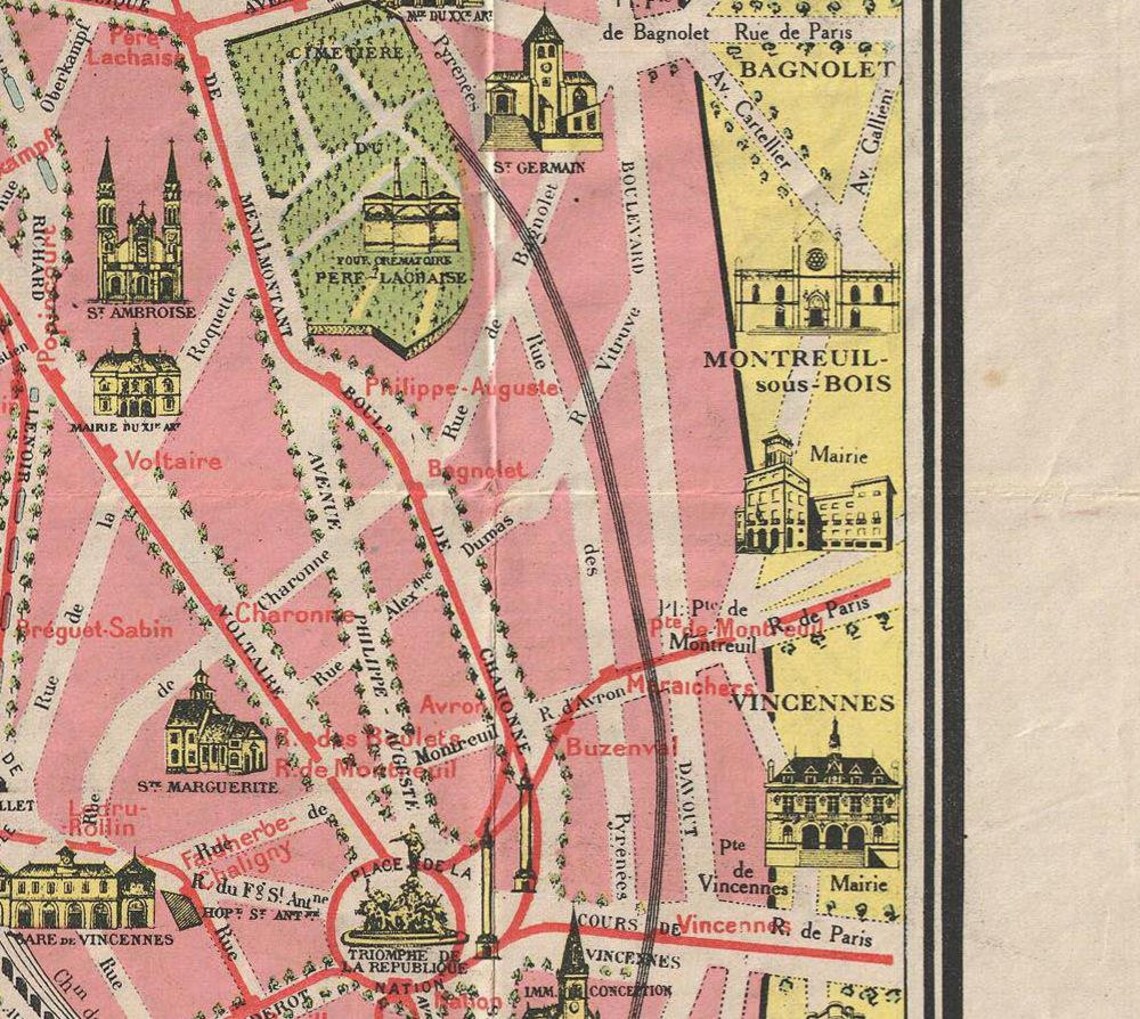 Antique Paris Map Print: 1920s Reproduction, Large Fine Art - Etsy