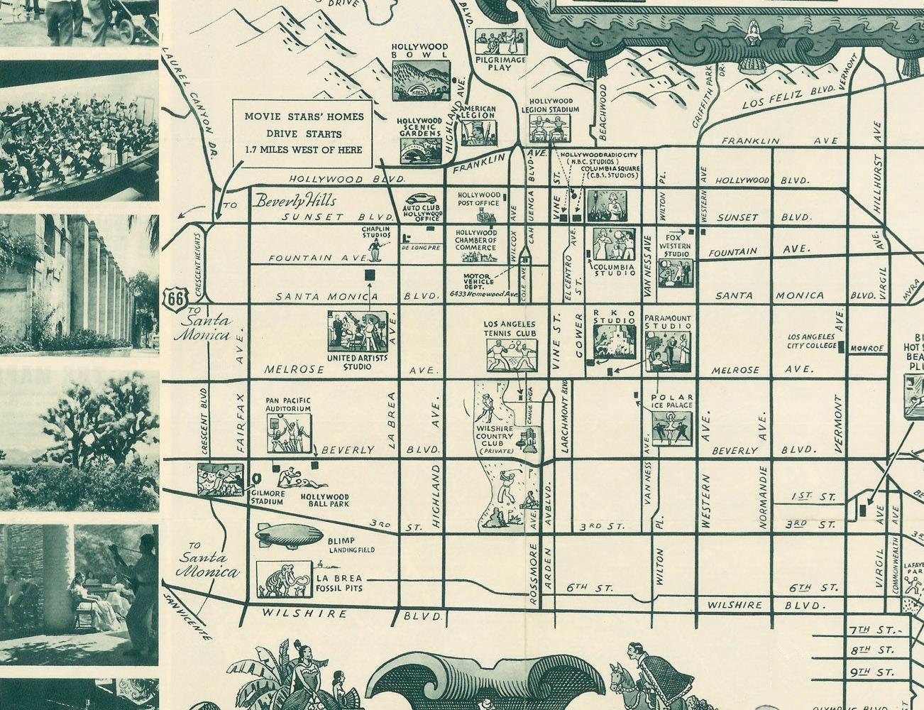 Old Map of Los Angeles and Hollywood 1940 Studios Country - Etsy
