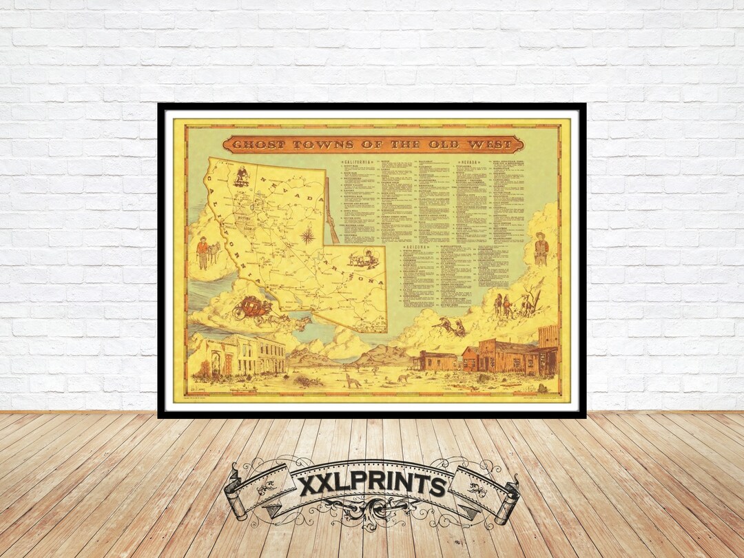Old West Ghost Towns Map Art Print: California, Nevada, Arizona - Etsy