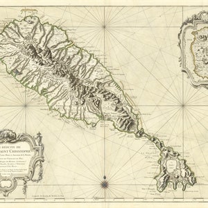 St. Kitts & Nevis Antique Map Print, 1758: Fine Art Reproduction - Etsy
