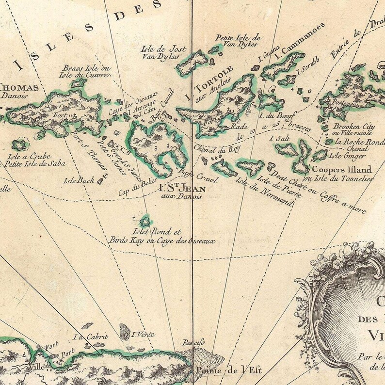 Old Map of Virgin Islands, 1764, Very Rare, Fine Reproduction, Fine Art ...
