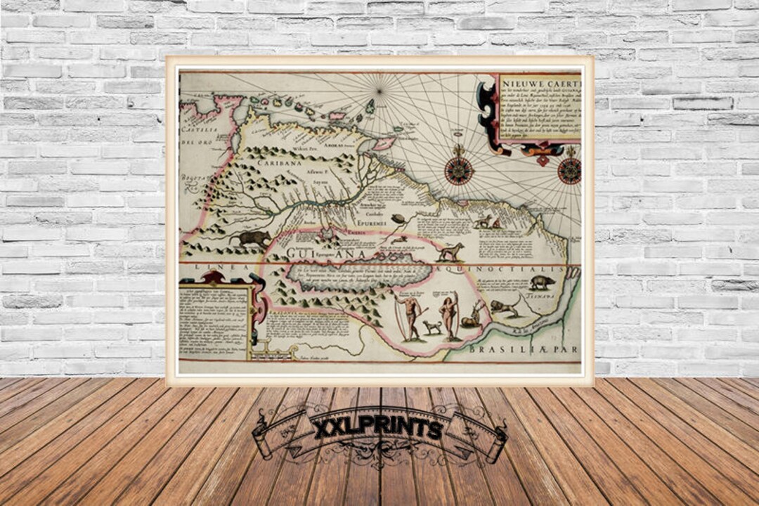 Ancient Guyana Map Print: 1599 Fine Art Reproduction - Etsy