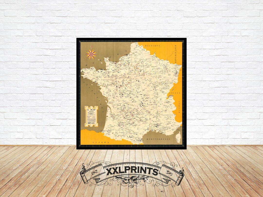 French Castles Map Print: 1954 Vintage Tourism Art - Etsy