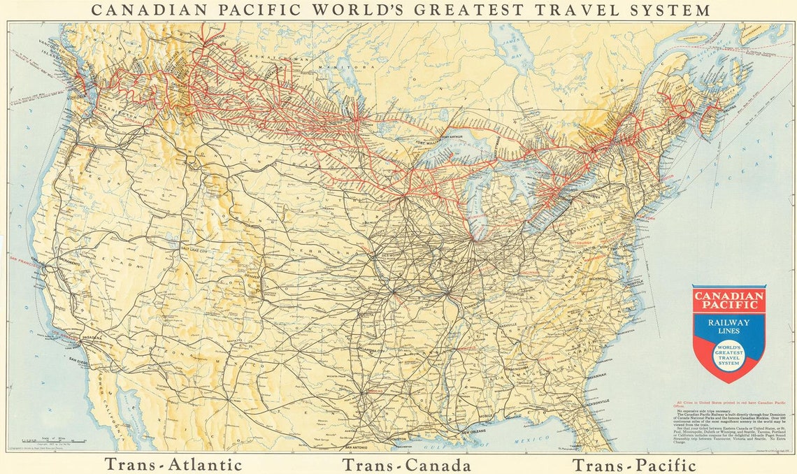 Old Map of Canadian Pacific Railway 1931 Beautiful Map Fine - Etsy