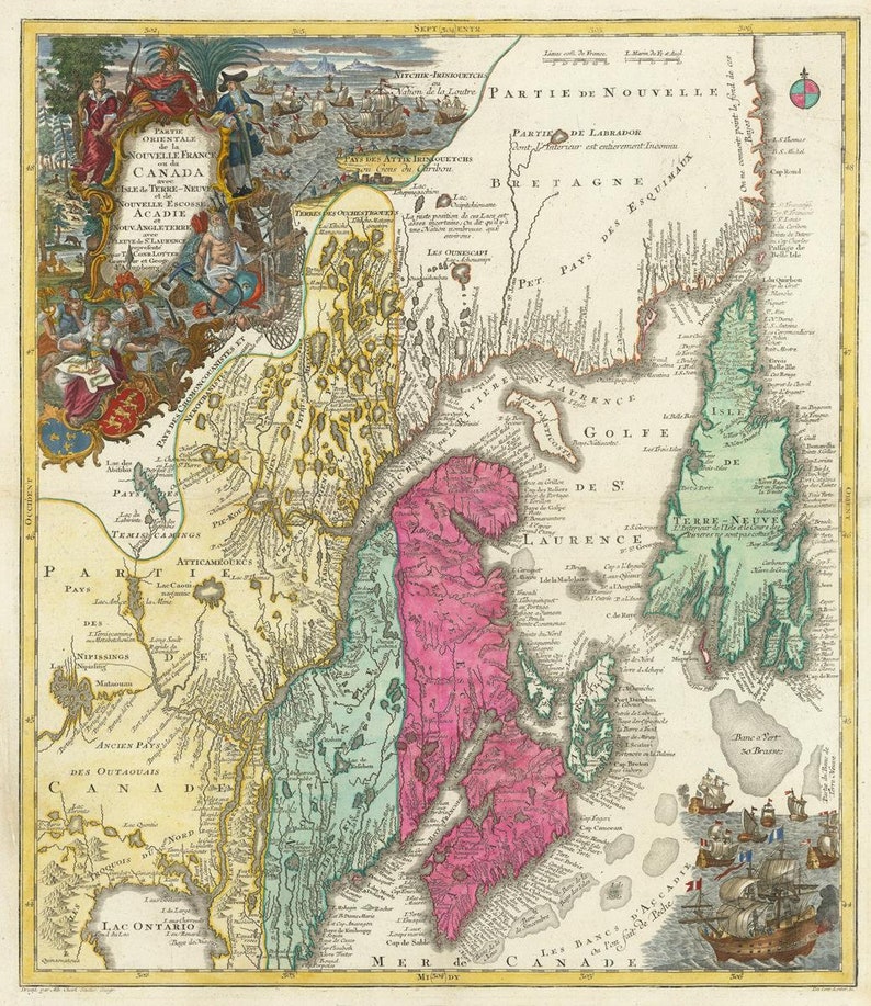 Ancient Map of New France, Canada (1750): Fine Art Giclée Print - Etsy