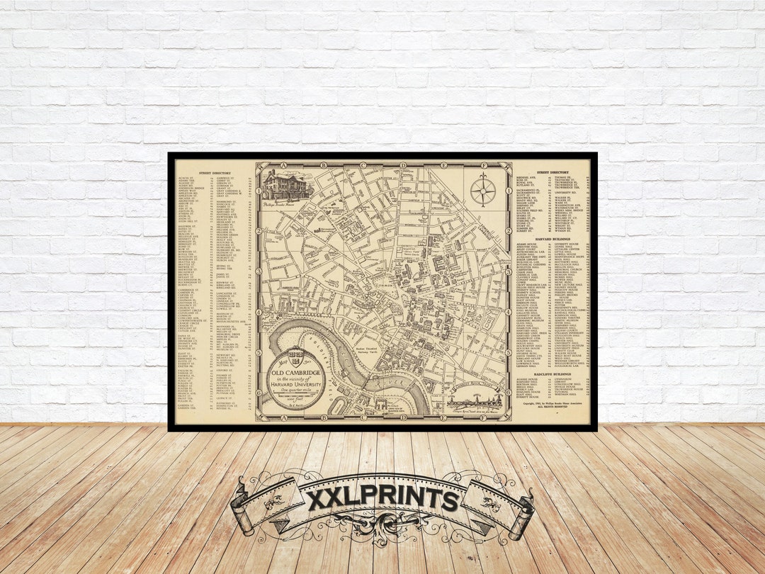 Old Cambridge Map Print: Harvard University, 1943 - Etsy