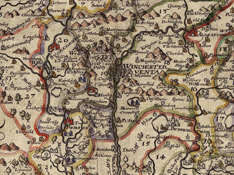 Antique Map of Hampshire England 1610 Old Map Fine - Etsy