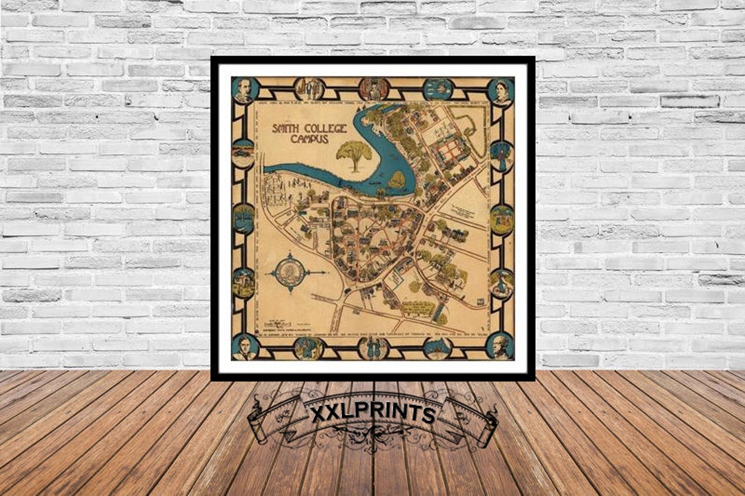 Smith College Campus Map Art Print: 1928 Antique Fine Art Reproduction ...