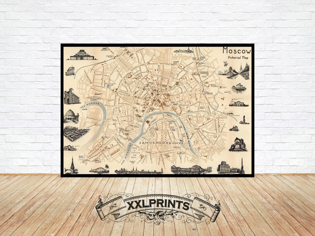 Old Pictorial Map of Moscow, 1935, Fine Reproduction, Large Map, Fine ...