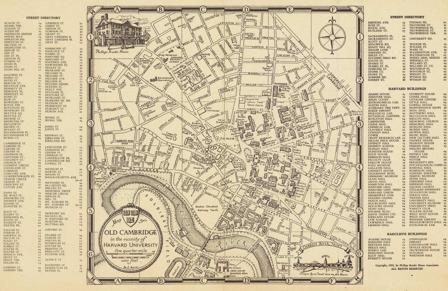 Old Cambridge Map Print: Harvard University, 1943 - Etsy