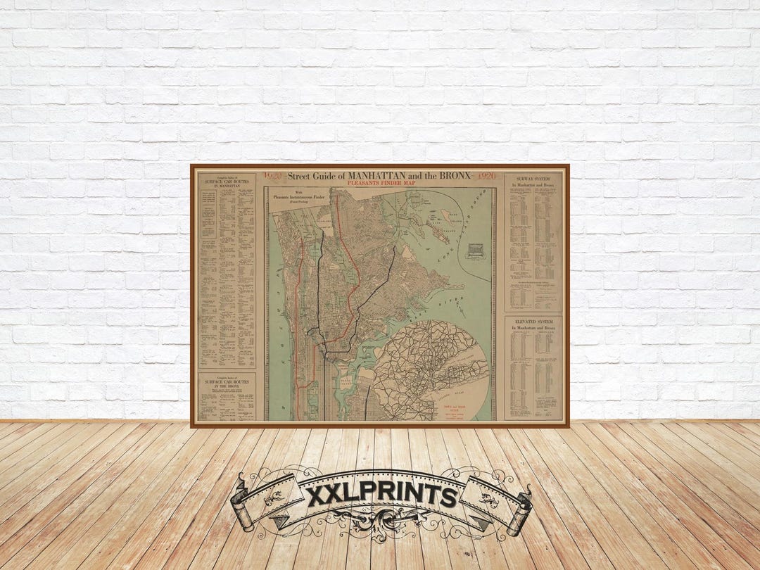 1920 Manhattan & Bronx Map: Vintage Fine Art Print - Etsy