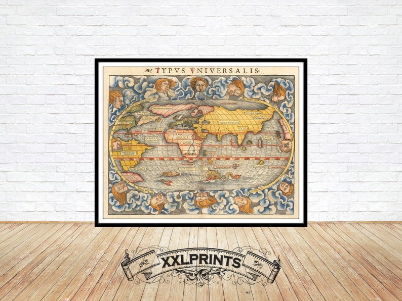 Ancient Map of the World 1544 Rare Map Fine Reproduction - Etsy