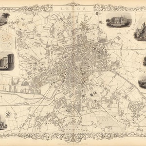 Leeds Map Print: 1851 City Plan, Antique Fine Art Reproduction - Etsy