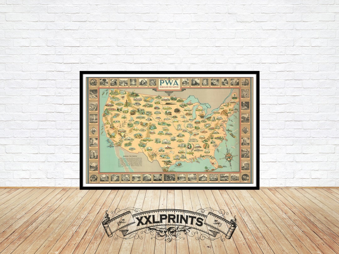 1939 United States Map: Vintage Fine Art Print - Etsy