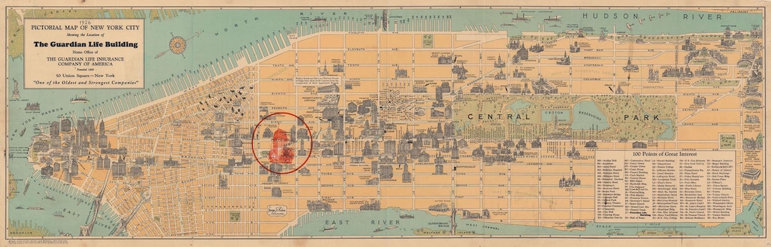 1926 Pictorial Map of Manhattan, New York City, 1926, Digital Antique,vintage Map,scrapbook ...