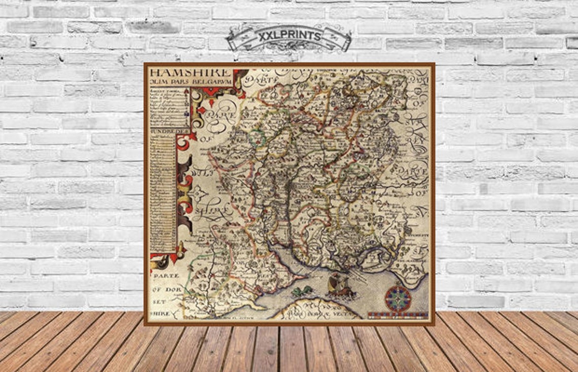 Antique Map of Hampshire England 1610 Old Map Fine - Etsy
