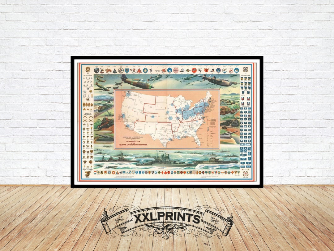 1941 US Defense Mobilization Map: WWII Fine Art Print - Etsy