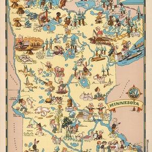 1935 Minnesota Cartoon Map: Fine Art Giclée Print - Etsy