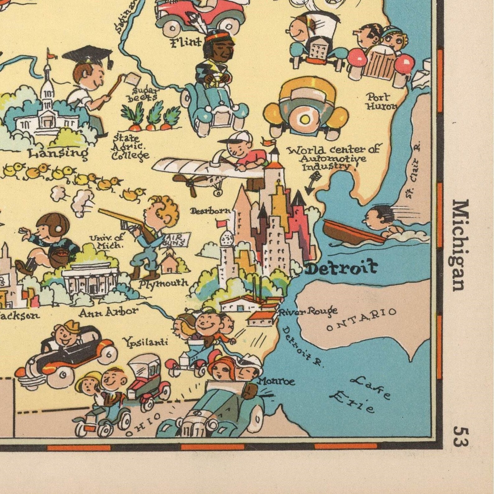 1935 Cartoon Map of Michigan Pictorial Map Fine - Etsy