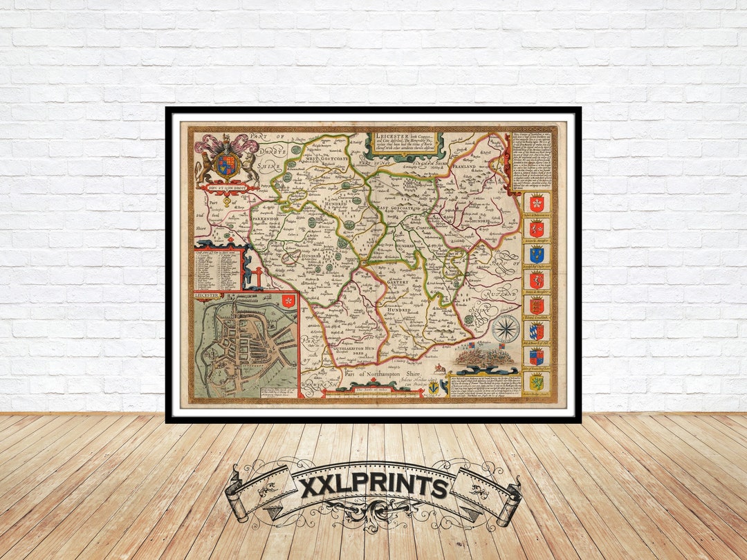 Antique Leicester Map Print: 1770 Rare United Kingdom County ...