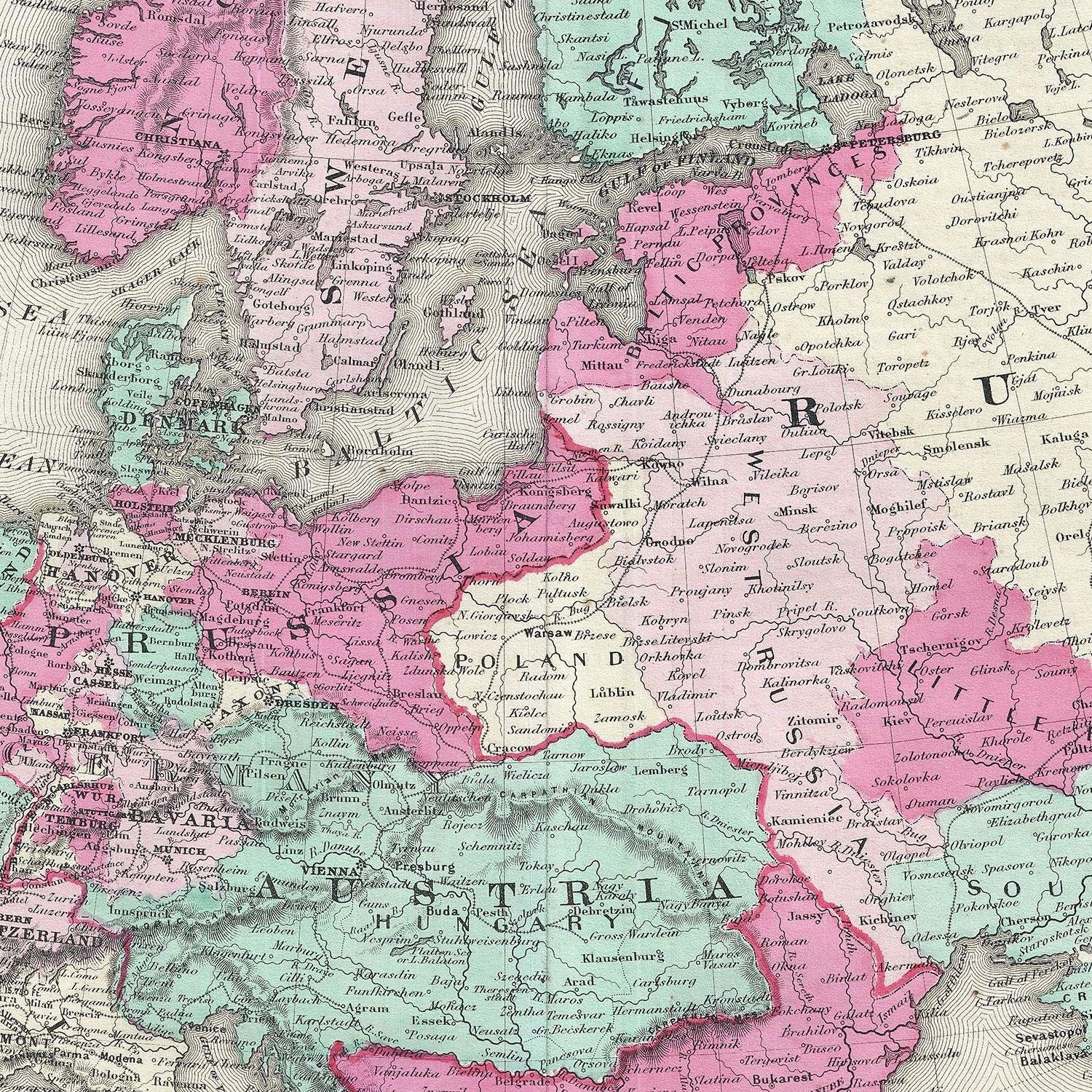 Antique Map of Europe 1864 Old Map Fine Reproduction Large - Etsy