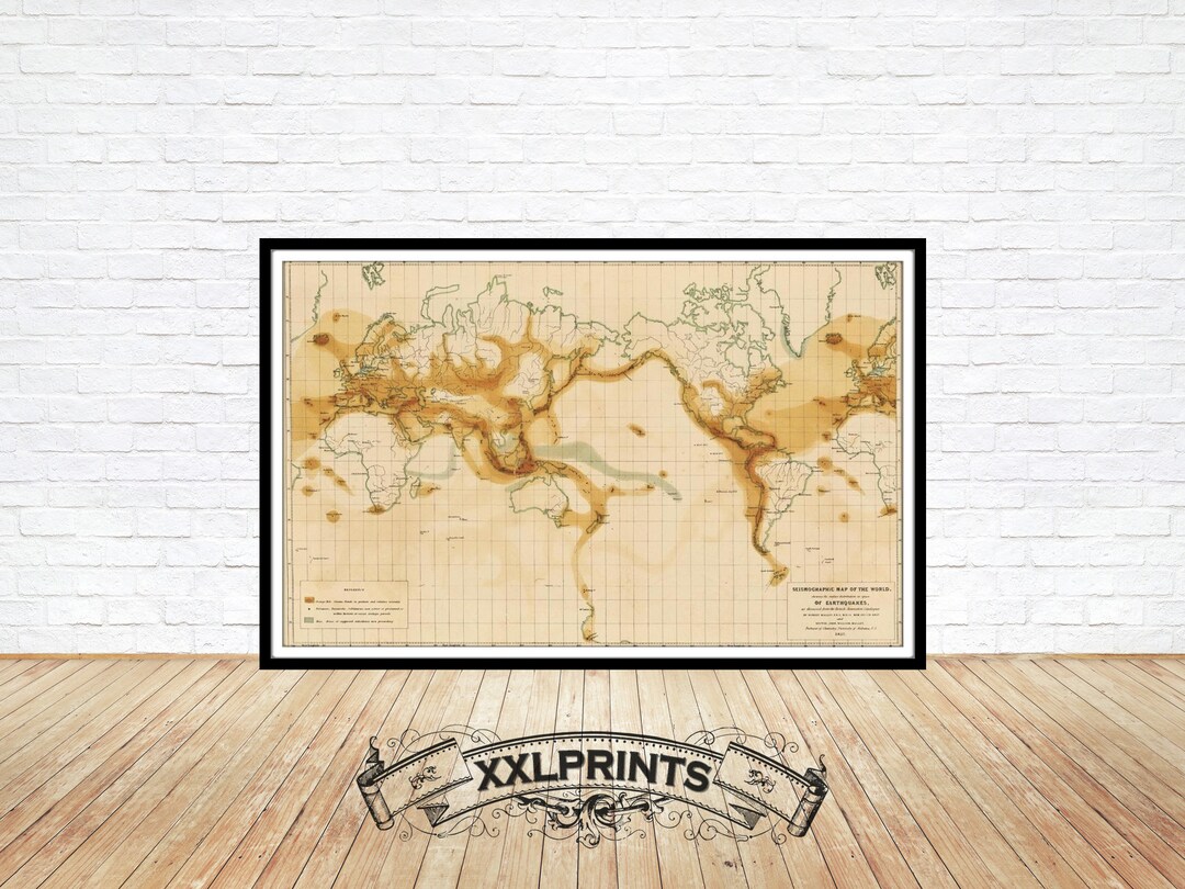 1857 Seismographic World Map: Rare Fine Art Print - Etsy