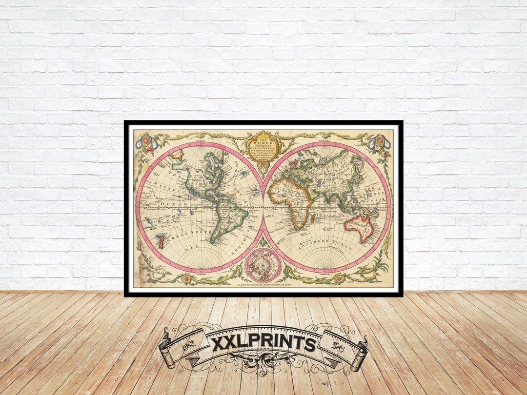 1775 World Map Print: Captain Cook Discoveries, Fine Art Reproduction ...