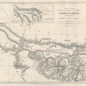 Old Map of Tibet and Nepal, 1875, Antique Map, Very Rare, Fine ...