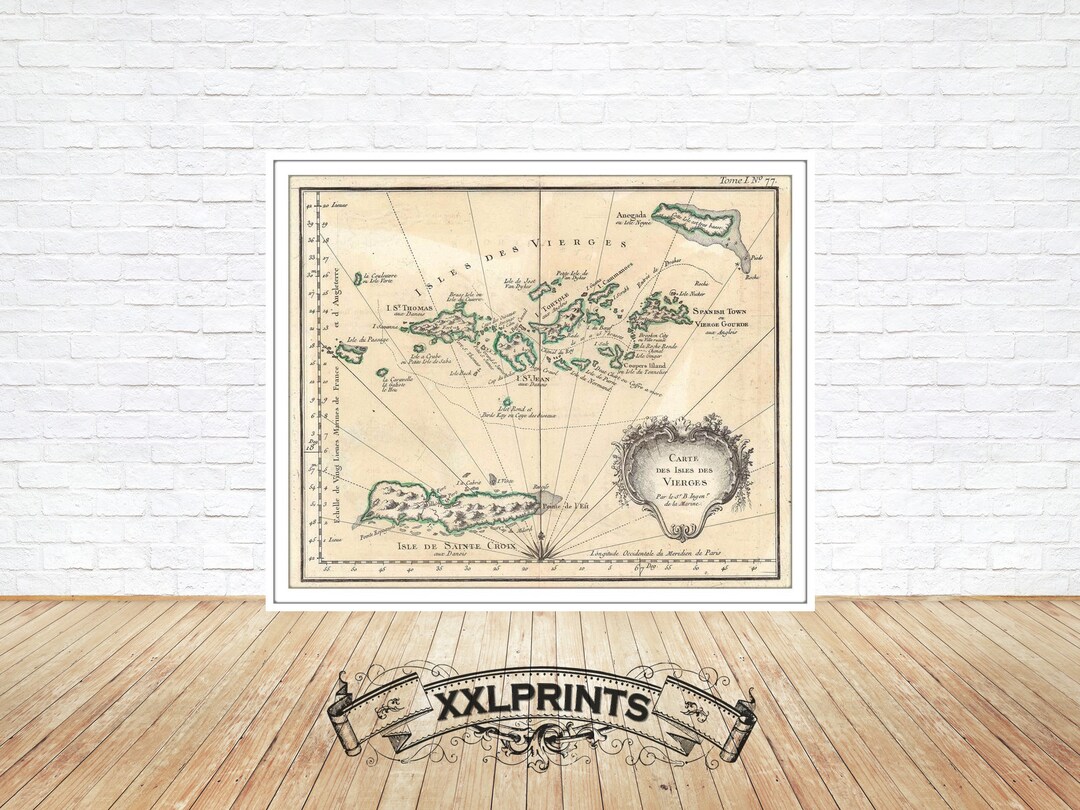 Old Map of Virgin Islands, 1764, Very Rare, Fine Reproduction, Fine Art ...