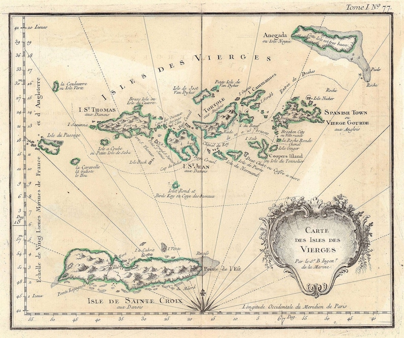 Old Map of Virgin Islands, 1764, Very Rare, Fine Reproduction, Fine Art ...