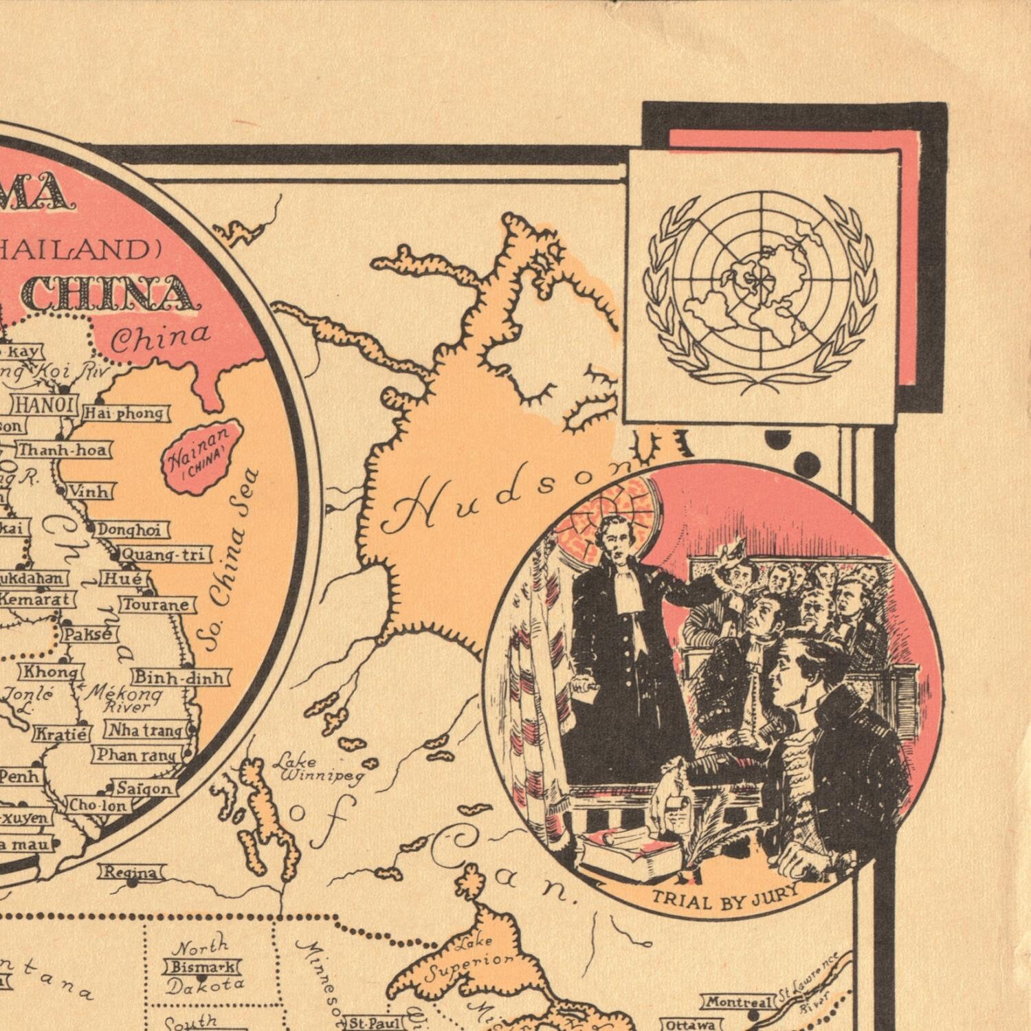 1950 World Map Print: Antique Pictorial Map Reproduction - Etsy