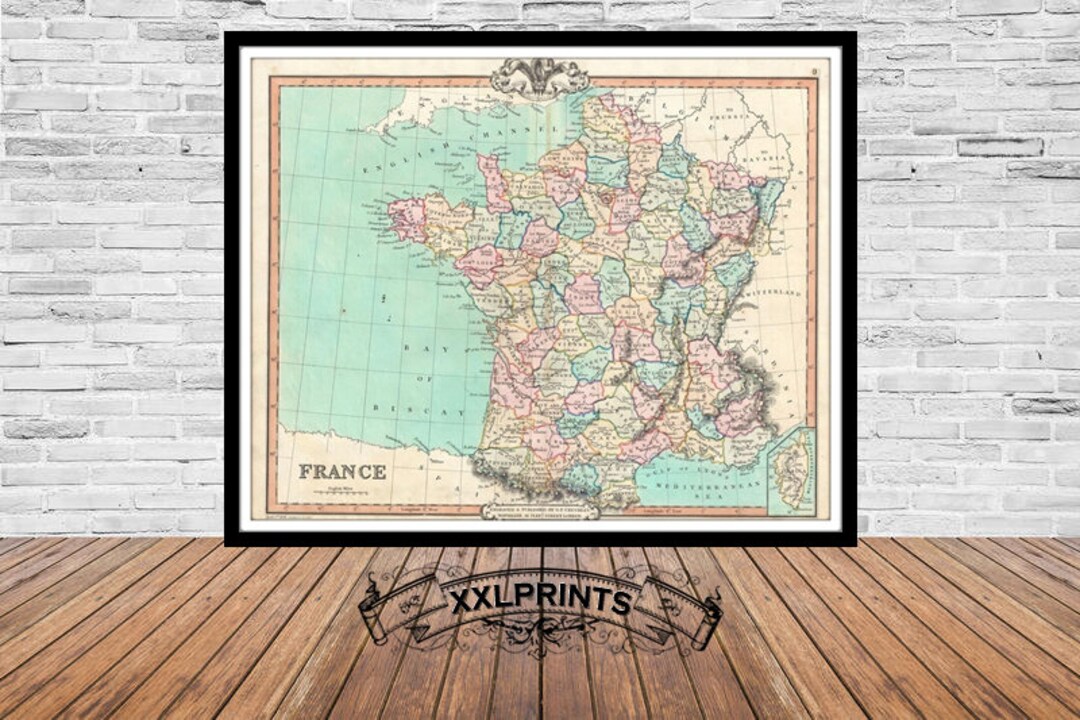 Old Map of France, 1850, Cruchley's Maps, Fine Reproduction, Fine Art ...