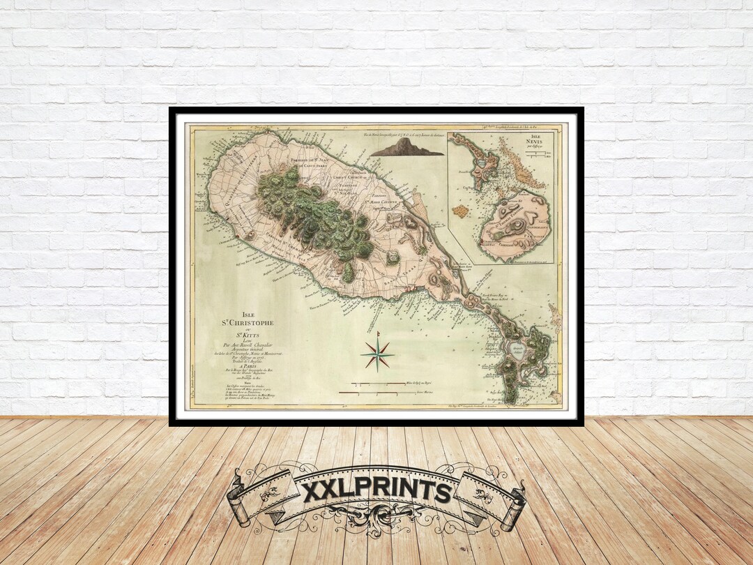 Antique St. Kitts & Nevis Map: 1779 Fine Art Print - Etsy