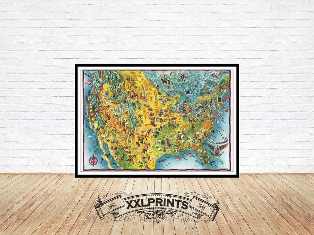 1940s Pictorial Map of United States: Vintage Fine Art Print - Etsy