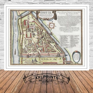 Ancient Map of Kremlin, Moscow, 1642, Very Rare Map, Beautiful, Fine ...