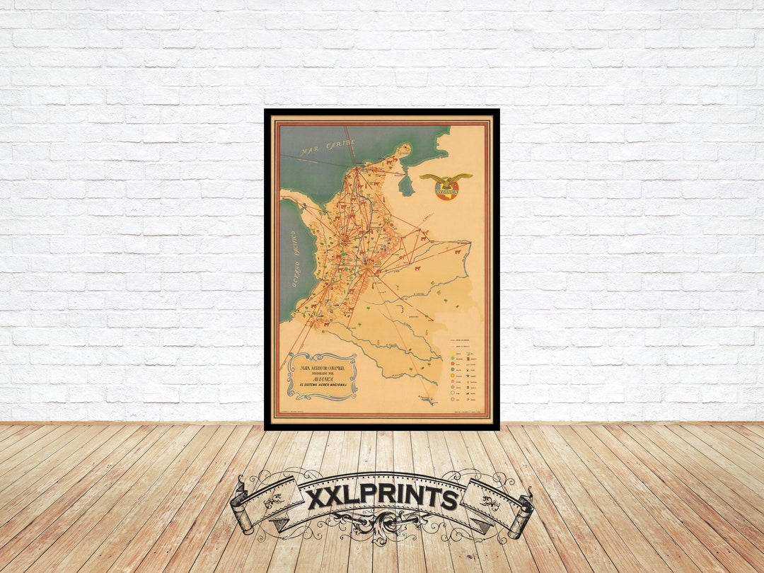Old Pictorial Map of Colombia, 1950 - Fine Art Print - Etsy
