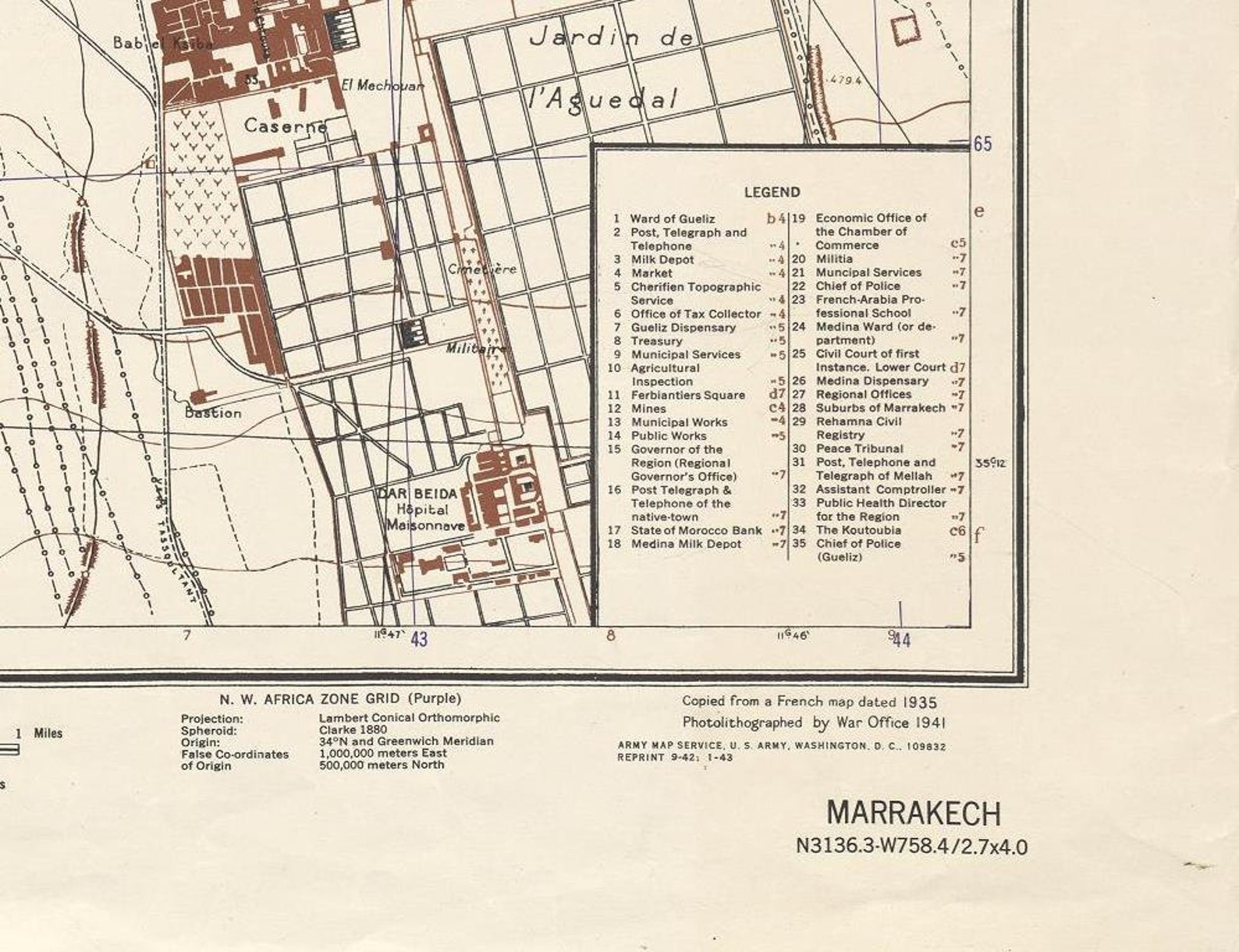 Old map of Marrakech Morocco 1935 fine reproduction | Etsy