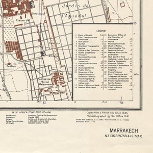 Old Map of Marrakech, Morocco, 1935, Fine Reproduction, Antique Decor ...