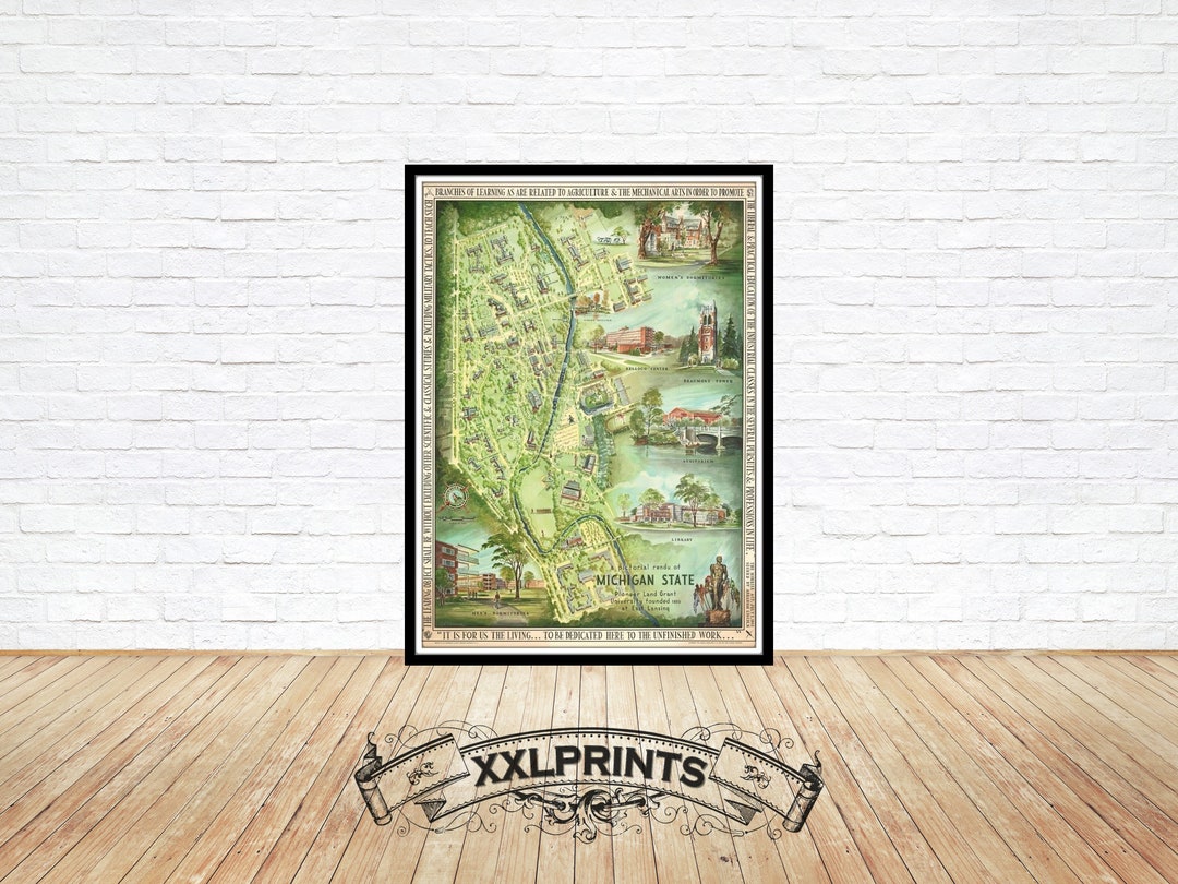 Michigan State University Map Art Print: 1950s Pictorial Campus Map - Etsy