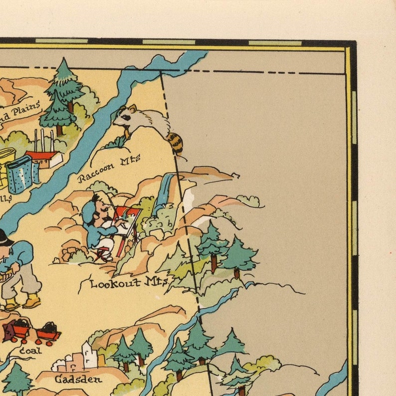 1935 Cartoon Map of Alabama: Fine Art Print - Etsy Canada