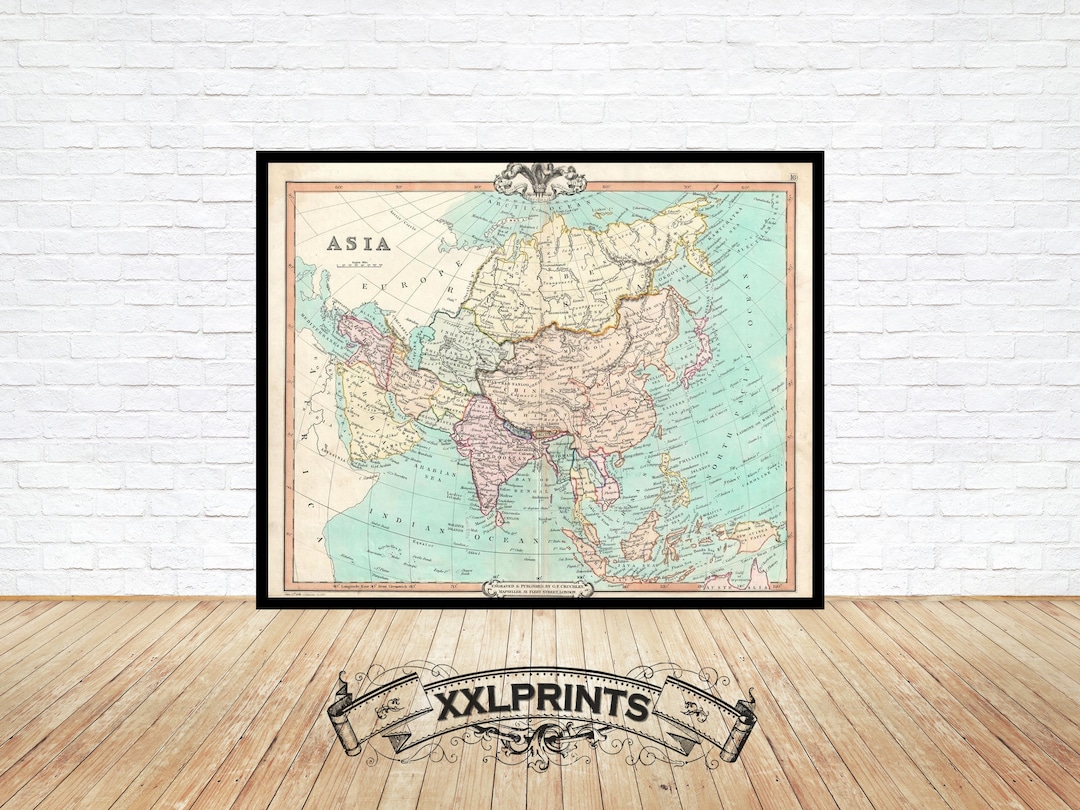 Old Map of Asia, 1850, Cruchley's Maps, Fine Reproduction, Fine Art ...