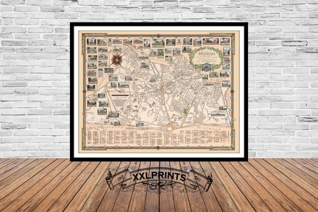 Dedham Massachusetts Map Print 1935: Pictorial Antique Decor - Etsy