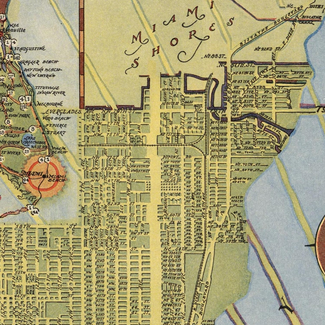 Old Map of Miami 1935 Pictorial Map Fine Reproduction - Etsy