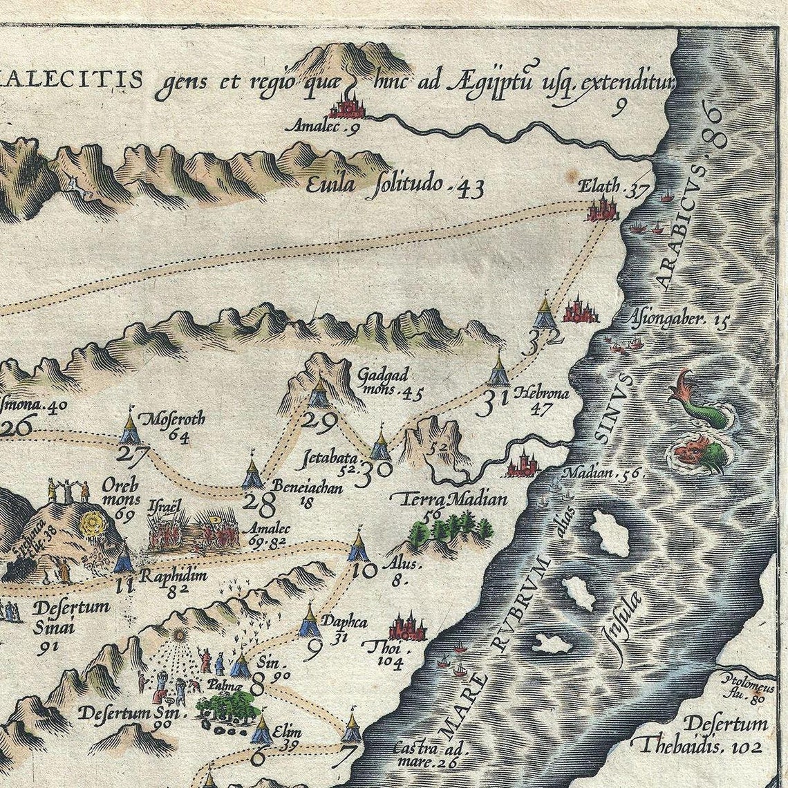 Old Map of Holy Land Desert of Paran 1590 Very Rare 12 | Etsy