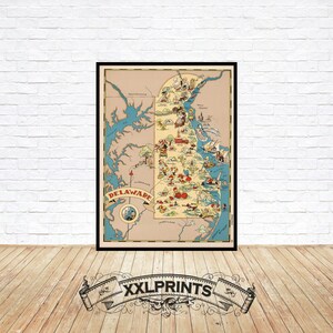 1935 Cartoon Map of Delaware: Pictorial Fine Art Print - Etsy