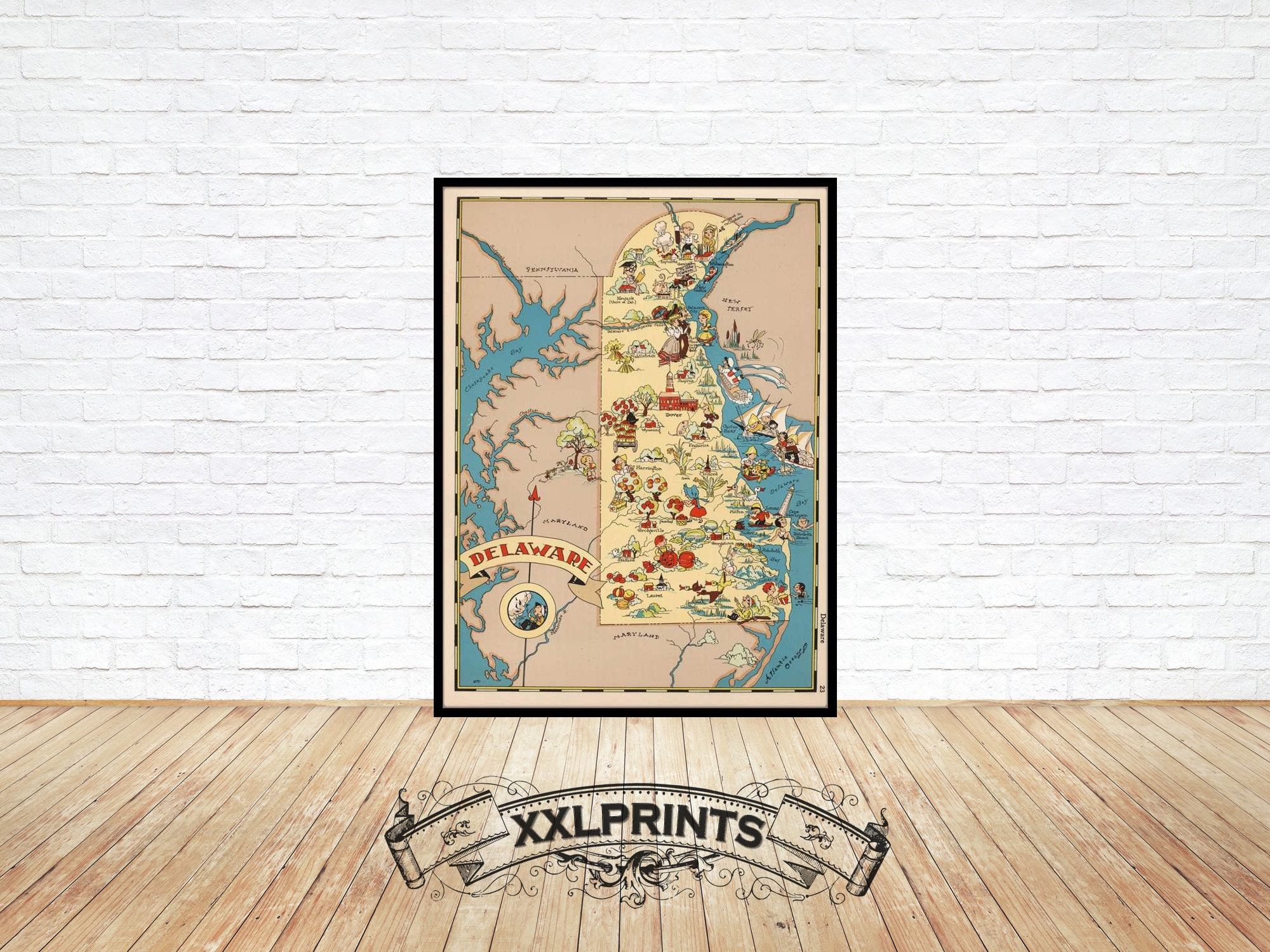 1935 Cartoon Map of Delaware: Pictorial Fine Art Print - Etsy