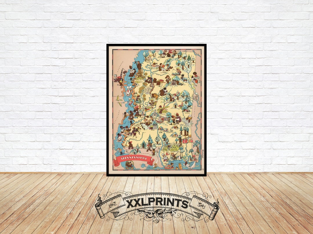 1935 Mississippi Cartoon Map: Vintage Pictorial Art Print - Etsy